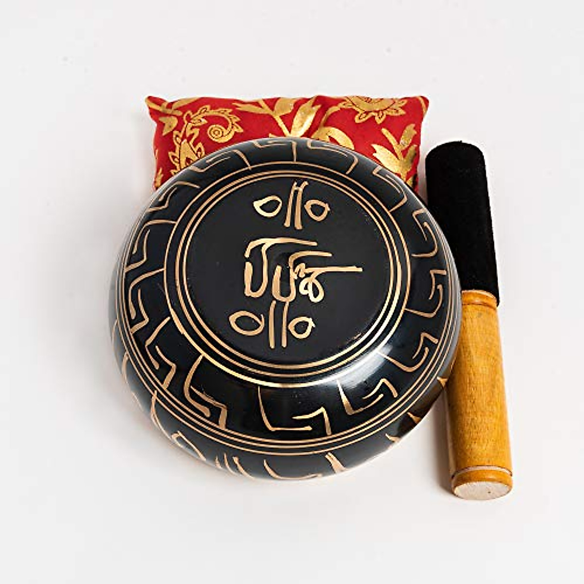 Satnam Tibetan Singing Bowl Set with Mantra Engravings | Meditation Sound Bowl | Handcrafted in India Great for Meditation, Stress & Anxiety Relief & Chakra (4 Inch, Black)
