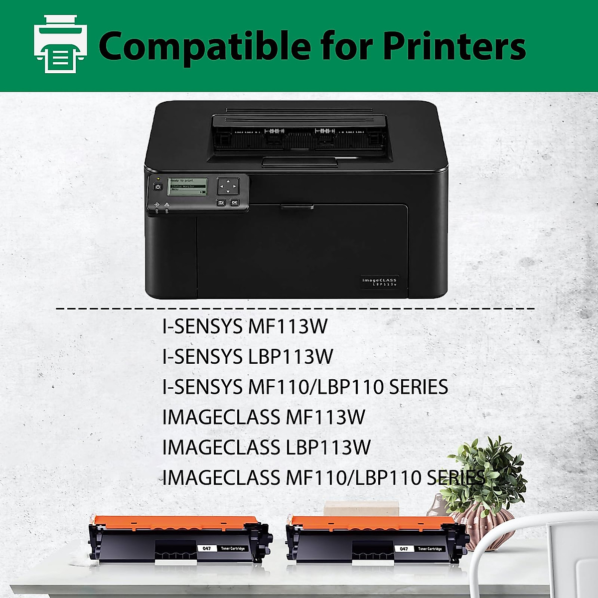 047 Compatible Replacement for Canon 047 Toner Cartridge for imageCLASS LBP113W MF113W MF110/LBP110 Series, i-SENSYS LBP113W MF113W MF110/LBP110 Series Printer (Black, 2Pack)