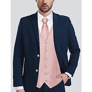 DiBanGu Blush Pink Vest and Tie Set for Men Rose Gold Suit Vest Formal Business Dress Vest Wedding Waistcoat