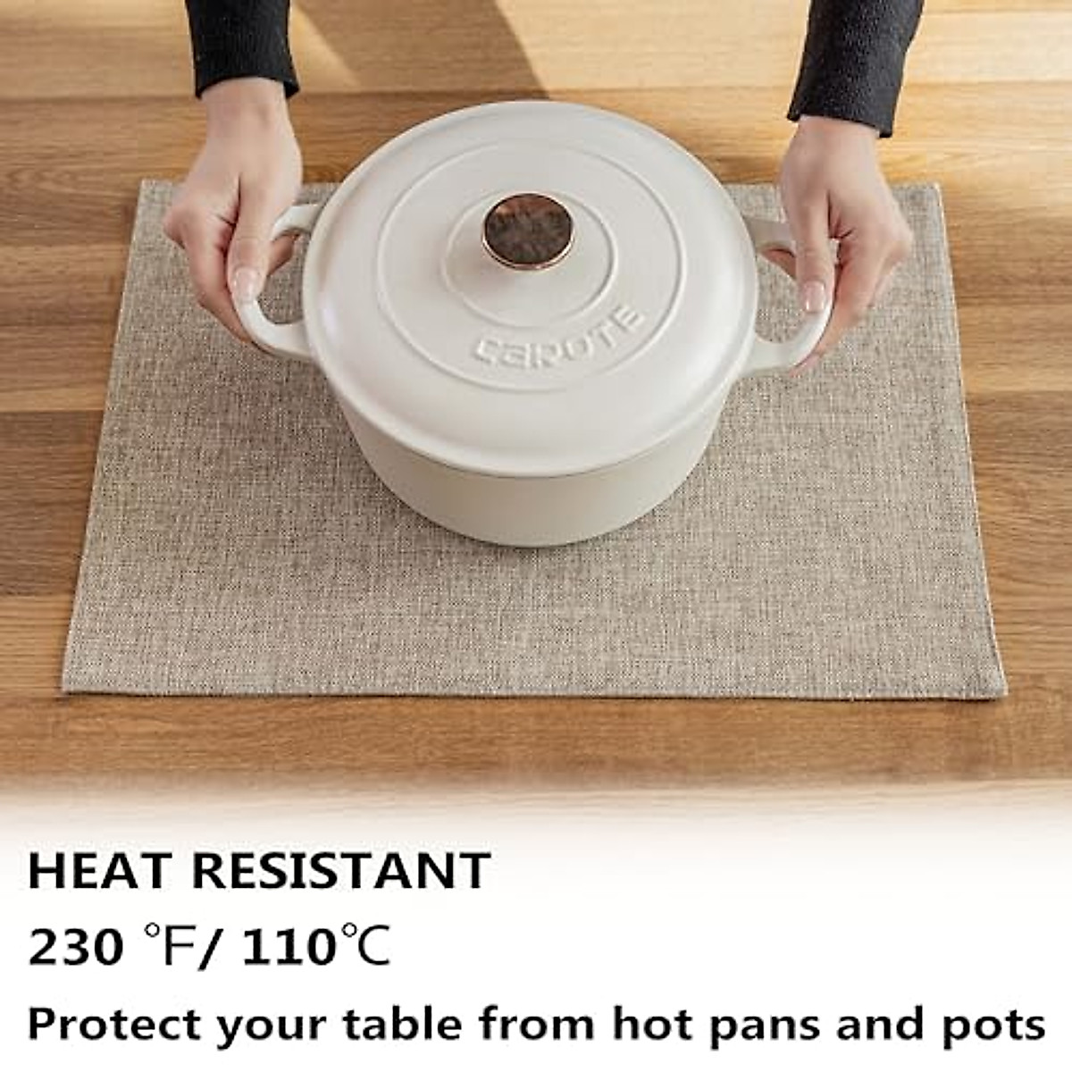 Demetex Linen Placemats Set of 4 Heat Resistant Wipeable Cloth Table Place Mats for Dining Table Indoor Restaurants, 13 x 19 inches, Linen