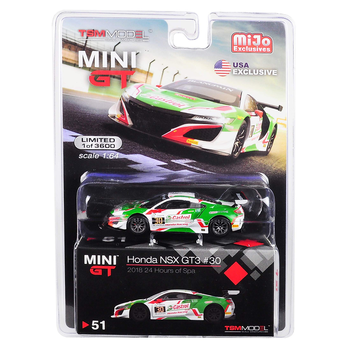 NSX GT3#30"Castrol 24 Hours of Spa (2018) Limited Edition to 3,600 Pieces Worldwide 1/64 Diecast Model Car by True Scale Miniatures MGT00051