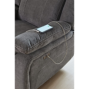 Elountik Modern Fabric Upholstered Power Reclining Sectional Couch with 2 Power Recliners, 2 Storage Consoles, 4 Cup Holders, USB Charging Ports, Gray Frabic
