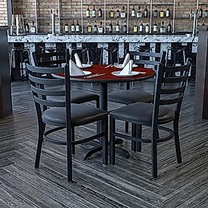 Flash Furniture Carlton 36'' Round Black Laminate Table Set with X-Base and 4 Ladder Back Metal Chairs - Black Vinyl Seat