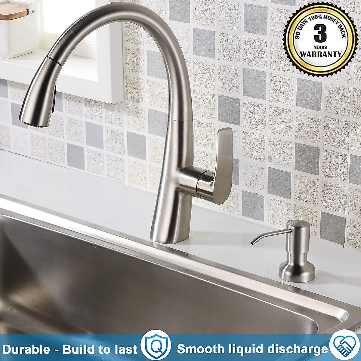 Dish Soap Dispenser for Kitchen Sink, SonTiy Commercial Kitchen Hand Soap Dispenser Pump Brushed Nickel, Stainless Steel Liquid Soap Dispenser with 47" No-Spill Extension Tube+17 OZ Bottle