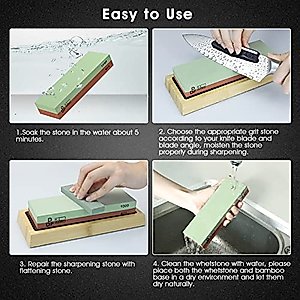 DDF iohEF Whetstone Sharpening Stone Kit 4 Side Grit 400/1000 3000/8000 Wet Stone Knife Sharpeners Set with Axe Sharpening, Angle Guide, Flattening Stone, Leather Strop, Non-Slip Bamboo Base