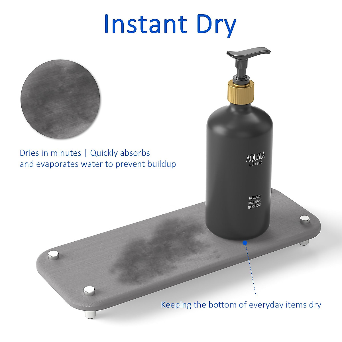 eipizx Sink Caddy Instant Dry Kitchen Sink Organizer Water Absorbing Fast Drying Stone Sink Tray For Soap Dispenser Quick drying Sink Caddy Sponge Holder For Kitchen Sink (2 Packs, Dark Grey)