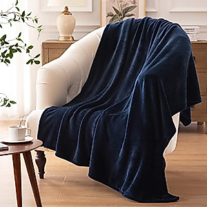 Bertte Plush Fleece Fuzzy Lightweight Super Soft Microfiber Flannel Couch, Bed, Sofa Ultra Luxurious Warm and Cozy for All Seasons Throw Blanket, 50"x60", Navy