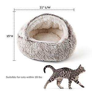 CATISM Cat Bed, Plush Hooded Cat Beds for Indoor Cats, Calming Cat Nest, Self Warming Cat Bed Cave, Cozy Cat Pod for Indoor Cat or Small Dog, Removable Washable Cat Cove with Non-Slip Bottom