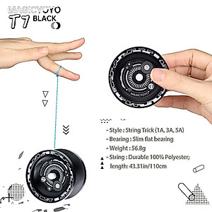 MAGICYOYO T7 Responsive Yoyo for Beginner, Professional Yoyo Aluminum Metal Yoyo for Kids, Alloy Trick Yoyo with Storage Bag, 12 Yoyo Strings - Black