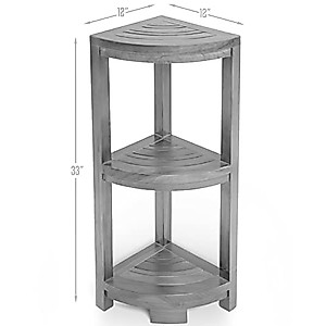 ALATEAK Corner Teak Wood Bath Spa Shower Stool Corner Shelf Storage Fully Assembled