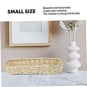 ORFOFE 1pc Sundries Storage Tray Manual Basket Woven Wicker Basket Desktop Sundry Storage Tray Sundries Basket Vanity Silverware Household Weaving Basket Grocery Basket Rattan Snack White