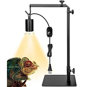 Reptile Heat Lamp with Adjustable Lamp Stand for Reptile, Turtle Heat Lamp Basking Light Bulb with Metal Light Stand For Terrarium and Tank, Heating Lamp Holder with Small Heat Lamp and Dimmer Switch