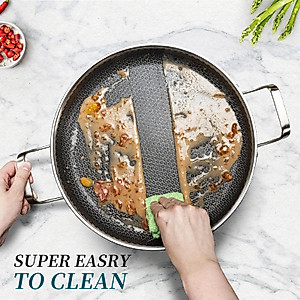 12 inch Stainless Steel Frying Pan 4.5 QT Saute Pan Non-stick Omelette Pan Skillet Frying Pan with Cooling Handle and Glass Lid for Induction, Gas, Ceramic and Electric Stovetops