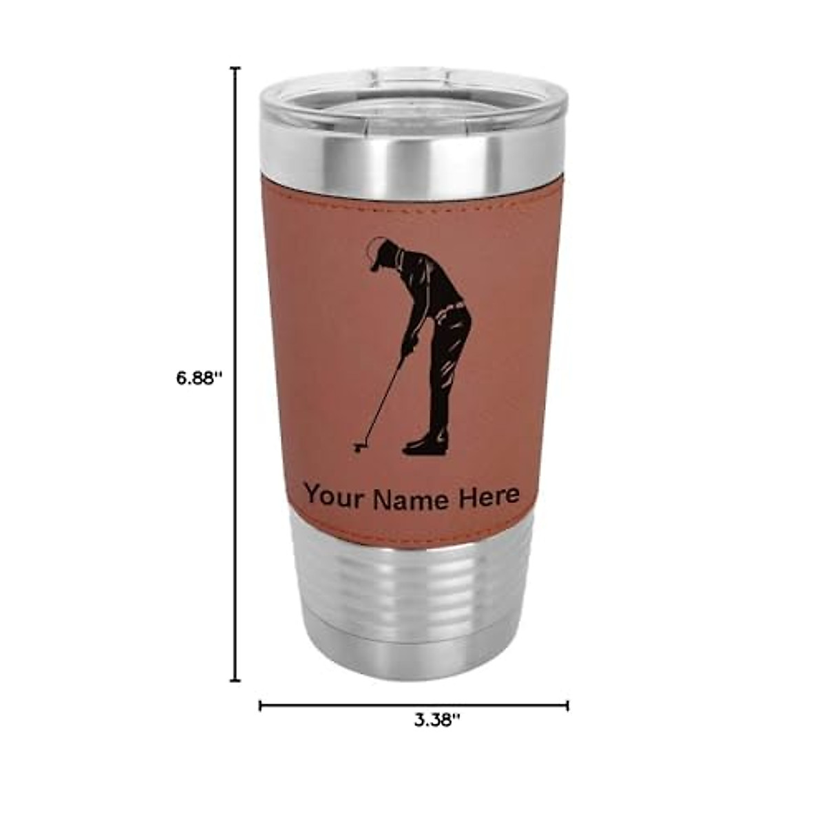LaserGram 20oz Vacuum Insulated Tumbler Mug, Golfer Putting, Personalized Engraving Included (Faux Leather, Dark Brown)