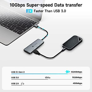 RSHTECH 7 Port Powered USB 3.0 Hub with AC Adapter + 7 in 1 USB C Hub with 8K HDMI Port, 3 10Gbps USB 3.2 Data Ports, 100W PD and SD/TF Card Reader