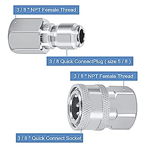 Edicapo 2 Sets NPT 3/8 Inch Stainless Steel Male and Female Quick Connector Kit Male Female 3/8 Quick Connect Fittings Pressure Washer Adapters Pressure Washer Accessories (Internal Thread)