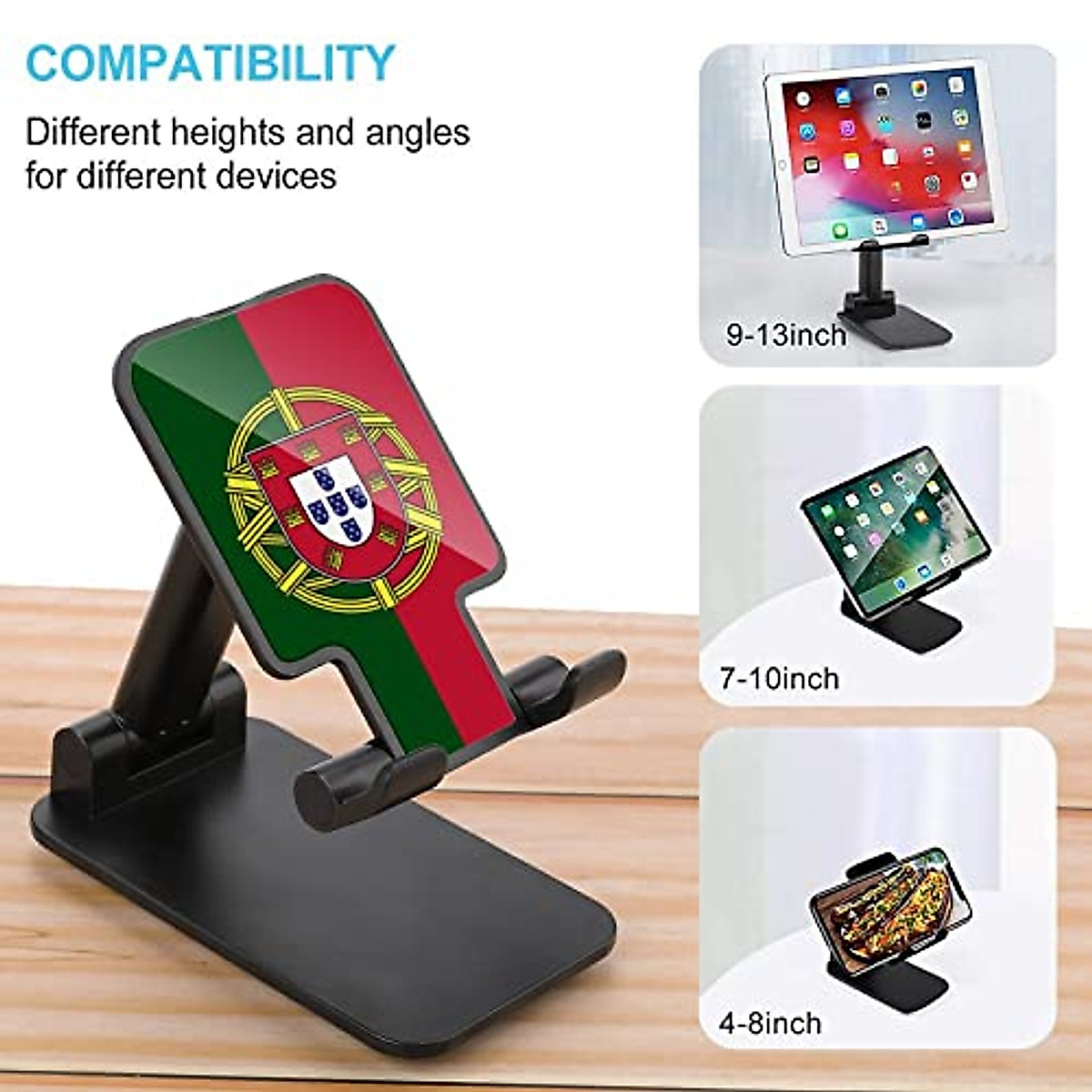 Portugal Flag Foldable Desktop Cell Phone Holder Portable Adjustable Stand for Travel Desk Accessories