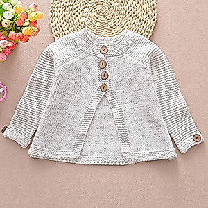 Baby Little Girls Cute Autumn Winter Button Knitted Sweater Cardigan Warm Thick Coat Jacket Clothes (Gray, 5T(4-5Years))