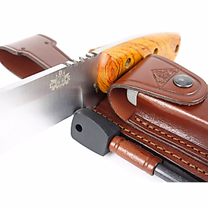 CELTIBEROCOCO - Outdoor / Survival / Hunting / Tactical Knife - Cocobolo Wood Handle, Stainless Steel MOVA-58 with Genuine Leather Multi-positioned Sheath + Sharpener Stone + Firesteel