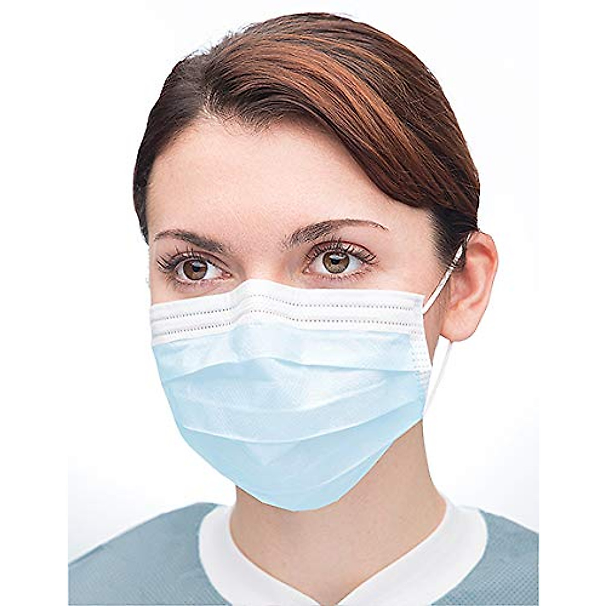 ValuMax 5630E-SB Ultra-3-In-1 Sensitive Disposable Earloop Face Masks, Cellulose Inner Layer, High Filtration, Sky Blue, Box of 50