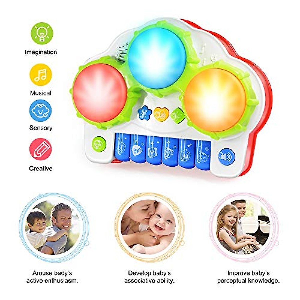 Baby Toys 6 to 12 Mouth, Baby Drum Toys for Toddler Girl and Boy, Piano Light Up Toys for 6 9 12 18 Babies and Toddlers, Early Learning Educational Musical Gift Toy for 1 Year Old Boys Girls
