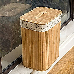 DOITOOL Clothes Basket Bamboo Practical Clothes Basket Creative Bamboo Basket Cover Clothes Basket Folding Clothes Basket