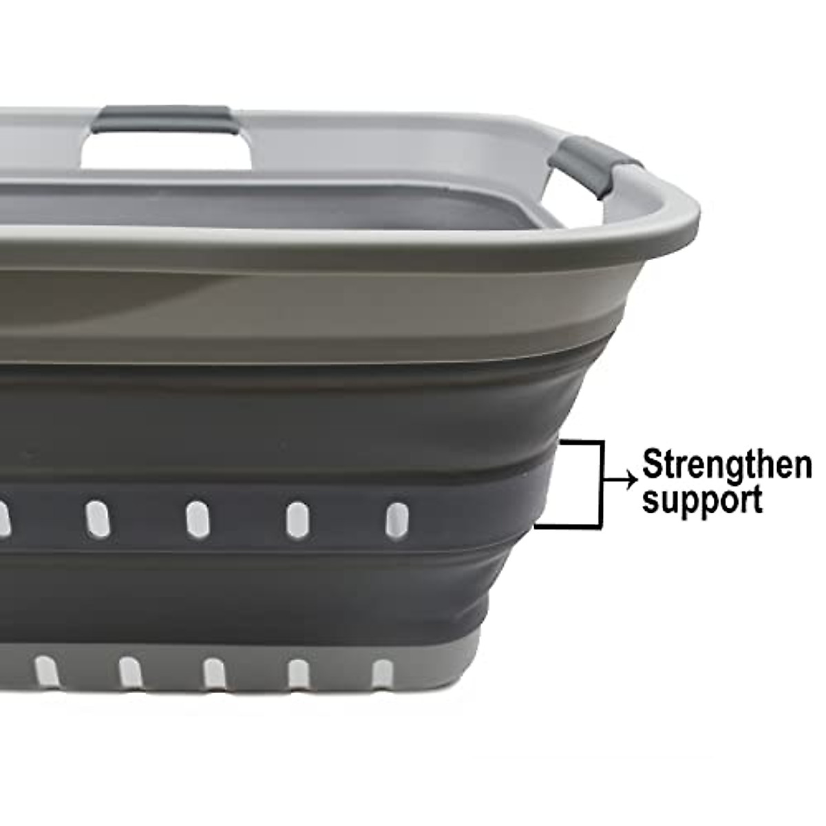 SAMMART 42L (11 gallon) Collapsible Plastic Laundry Basket - Foldable Pop Up Storage Container/Organizer - Portable Washing Tub - Space Saving Hamper/Basket (Grey/Dark Grey)