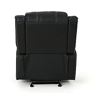 Great Deal Furniture Sophia Traditional Black Leather Recliner with Steel Cup Holders
