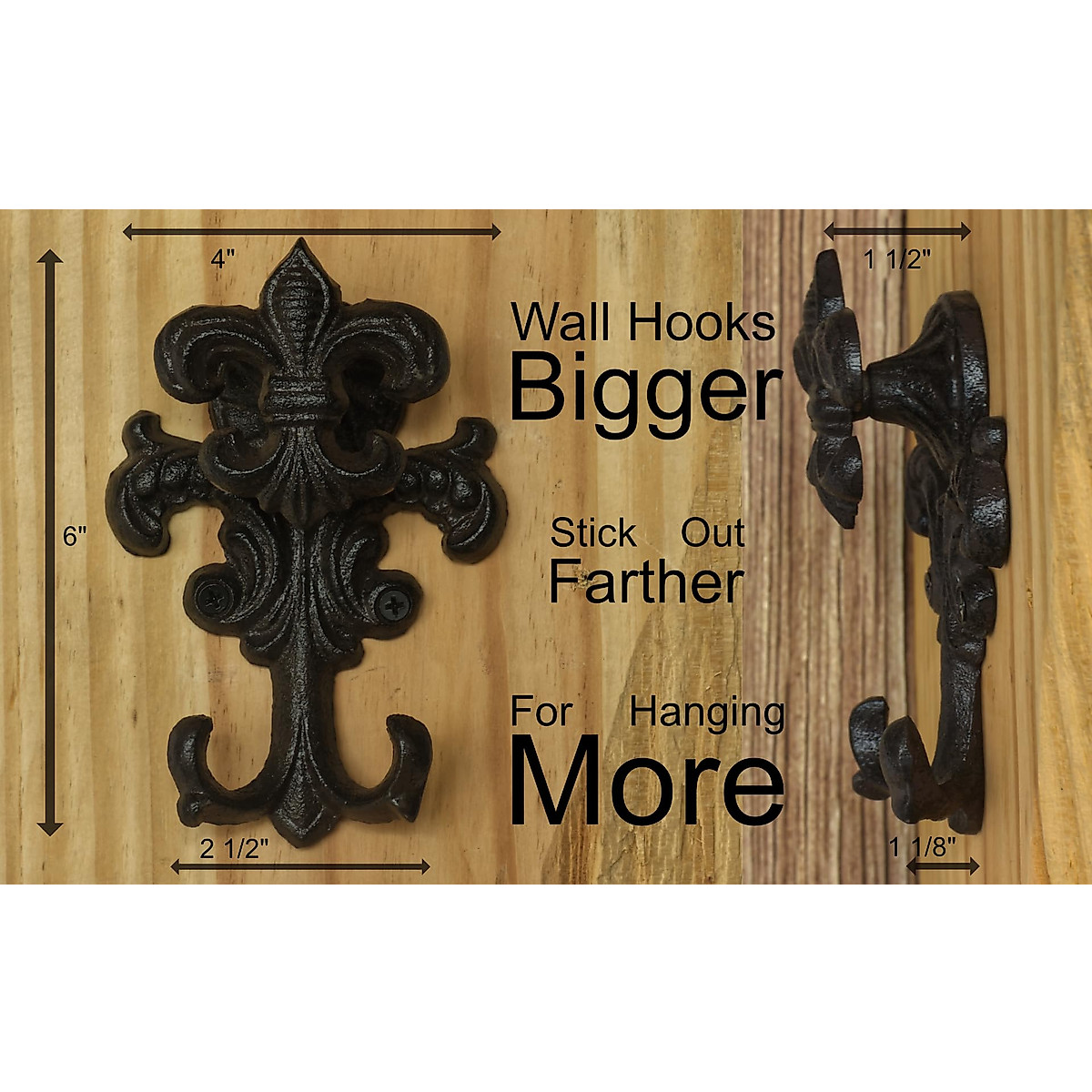 Stelalloy Decorative Wall Hook - Cast Iron Hooks - Black Coat Hooks Towel Hooks for Bathroom Hat Holder Purse Hook - Rustic Coat Hooks Wrought Iron Hooks - Garden Hooks - Pool Hooks