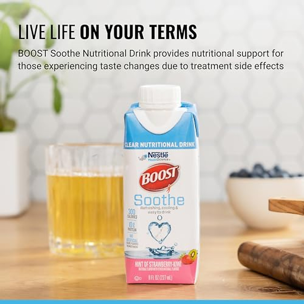 BOOST Soothe Clear Nutritional Drink – Cooling sensation - 300 Calories - 10 g Protein from Whey Protein Isolate - Hint of Strawberry Kiwi Flavor - 8 fl oz (Pack of 24)