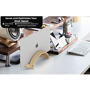 Kothar Wood Vertical Laptop Stand for Desk, Natural Bamboo, Space-Saving Desktop Dock for Apple MacBook, Microsoft Surface, iPad, Tablets and More