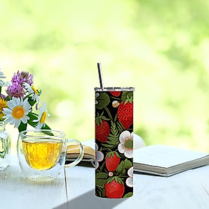 Medpol Strawberry print insulated tumblers coffee cup Gift，Strawberry print Drinking Glasses-Tea Cup-Coffee Mug tumbler with lid and straw 20 oz insulated tumbler cups