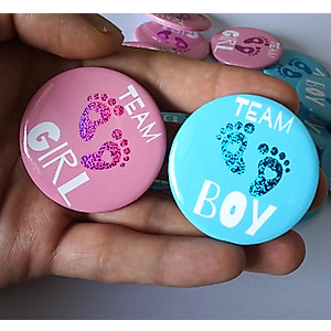 JEWSUN 50 Pcs Gender Reveal Badges Button Pins Team Boy Team Girl Button Pins Gender Reveal Party Decorations