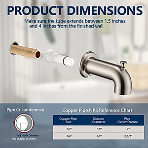 Sperwoesy Slip-On Tub Spout with Diverter Long for Bathtub Spout, Fit for 1/2 Inch Slip Pipe, Brushed Nickel