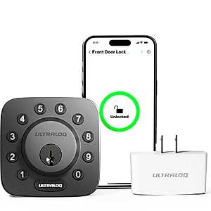 ULTRALOQ U-Bolt Smart Lock with Bridge WiFi Adaptor, 5-in-1 Keyless Entry Door Lock with WiFi, Bluetooth and Keypad, Smart Door Lock Front Door - Black
