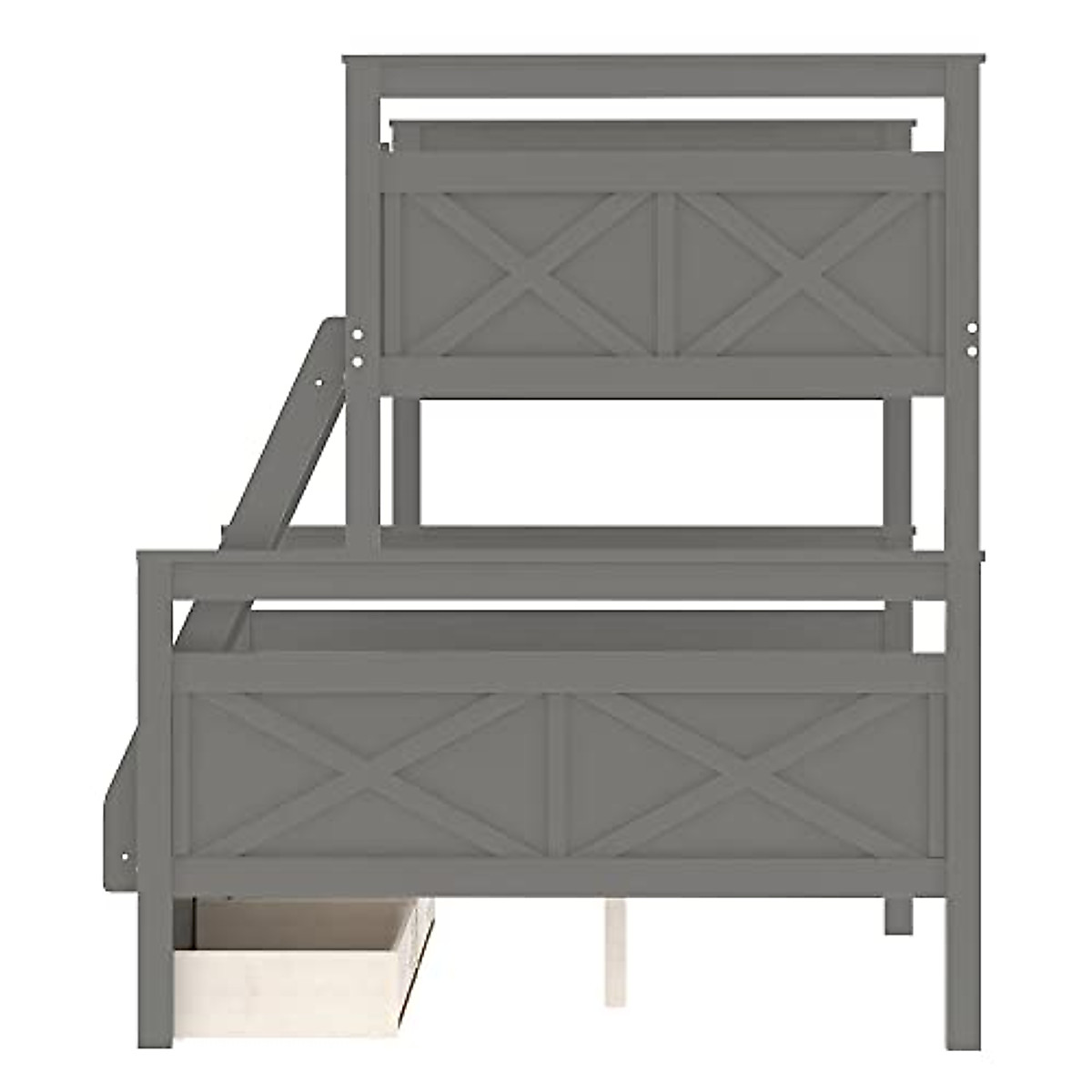 Twin Over Full Bunk Bed with Storage Drawers, Solid Wood Bunk Bed Frame for Kids, Teens, Adults (Gray)