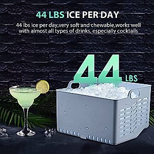 FREE VILLAGE Nugget Ice Maker Countertop, 44Lbs/24H Portable Ice Maker for Soft & Chewable Pellet Ice, Self-Cleaning & Quiet, Ice Machine with Ice Scoop & Basket for Home Office Bar Party-Black