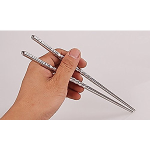 Korean Chopsticks, 5 Pairs Premium Reusable Metal Stainless Steel Chopsticks Cool Chopsticks Dishwasher Safe Easy to Use Metal Chop Stick Utensils by Hot6sl