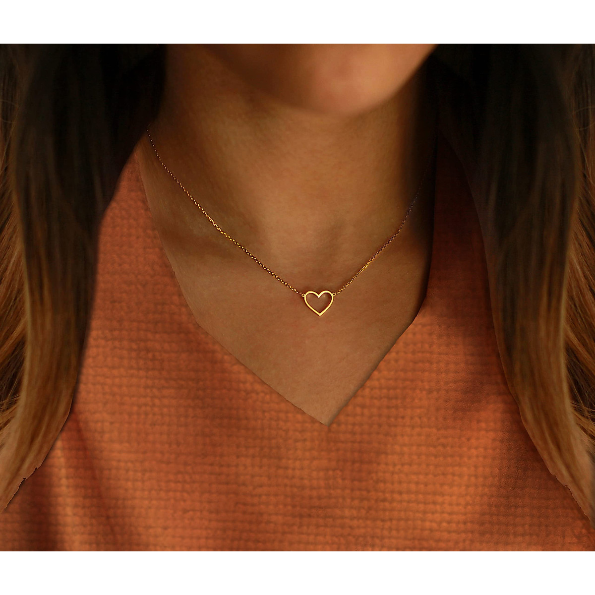 LEXODY Dainty Heart Necklace Tiny Heart Pendant Choker Necklaces Small 14k Gold Plated Cute Open Heart Chain Necklace for Women Minimalist Jewelry Necklace for Women