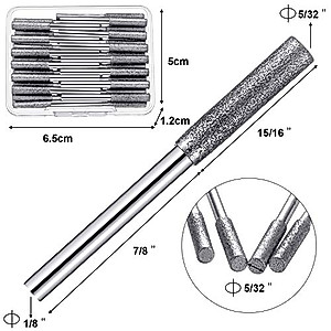 Honoson 30 Pieces Chainsaw Sharpener Stone Burr Grinding Stone File with a Storage Box, Polishing Grinding Tool Grinding Bits, 5/32 Inch/ 4 mm (Silver)