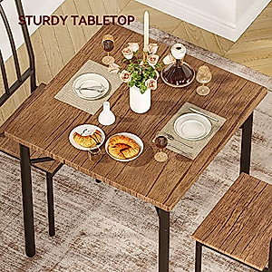 IDEALHOUSE Dining Table Set, Kitchen Table and Chairs for 2 with Wine Rack, 3 Piece Metal and Wood Square Dining Room Table Set for Small Space, Apartment, Rustic Brown