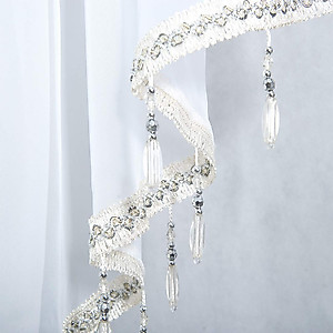 JAIJY Sheer Solid Country Curtain Drapes Window Treatment Valances Beaded Ascot Rod Pocket Curtains for Small Window Garden Living Room Home Bedroom Kitchen Cafe Farmhouse, 2 Panels, White