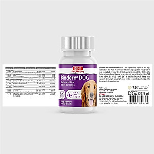 Bio Pet Active BiodermDOG 0.5 Zinc and Biotin Tablets for Dogs, Immune System, Skin, Coat and Nail Support for Dogs, 1.32 oz, 75 Chewable Tablets