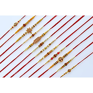Rakhi for brother | Rakhi Set of 12 for Brother | Rakhee Bracelet on Festival of Raksha Bandhan for Brothers | Made by fine Threads Rudraksha Kundan Multicolored Stone and Small White Beads