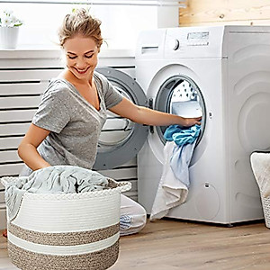 Cotton Rope Basket for Living Room Blanket Storage - Kids Playroom Storage Organizer - Woven Nursery Laundry Basket for Clothes, Bathroom Towels, Toys - Home Decorations Bins - Extra Large 20"D x 13"H