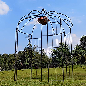 OUTOUR French Style Birdcage Shape Heavy Duty Gazebo,9'Highx 6‘6"Wide,Pergola Pavilion Arch Arbor Arbour Plants Stand Rack for Wedding Outdoor Garden Lawn Backyard Patio,Climbing Vines,Roses,Dark Rust