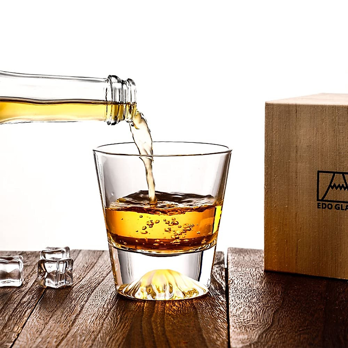 Mountain Whiskey Glasses Old Fashioned Glasses Handicraft Edo for Drinking Bourbon,Scotch,Cocktails or Tea,Whiskey Rocks Glasses in Gift Box, Set of 2