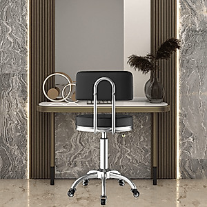 YJHome Heavy Duty 550LB Rolling Stool with Backrest Height Adjustable Stool with Wheels, Metal Salon Hydraulic Chair for Vanity Spa Guitar Desk Kitchen, Black