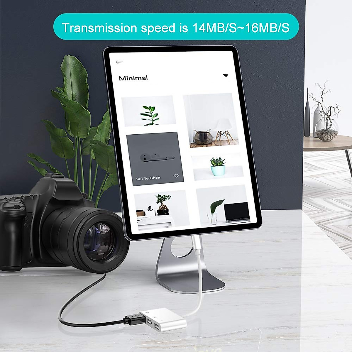 K-mate Compatible with iPhone/iPad to USB Adapter, 6 in 1 USB Camera to iPhone/ iPad Adapter with SD & TF Card Reader, Power Delivery, Compatible with iPhone/iPad/iPod and More USB Device White