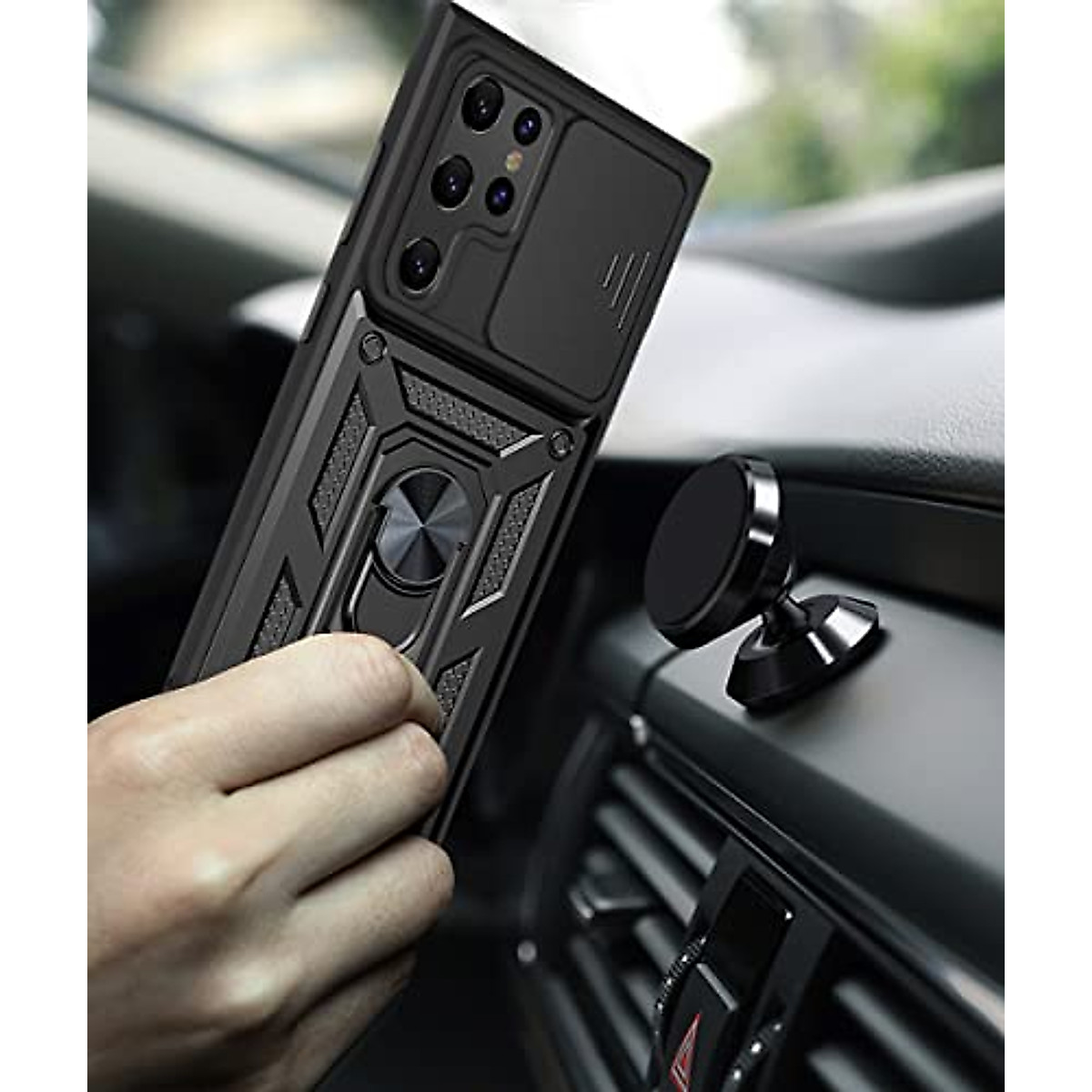 Hokwep for Samsung Galaxy S23 Ultra Case, S23 Ultra 6.8 inch Case with Slide Camera Cover, Built-in 360° Rotate Ring Kickstand, Shockproof Rugged Protective Cover Case for Galaxy S23 Ultra 5G (Red)